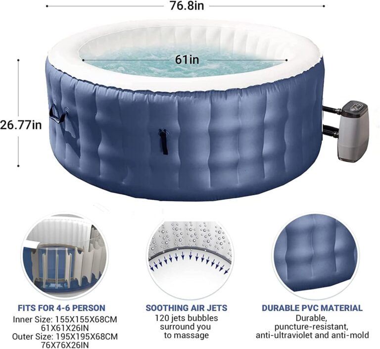 #WEJOY Inflatable Hot Tub 76 x 76 x 27 in Air Jet Spa 5 Person Outdoor ...